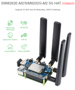 樹莓派 5G 通訊擴充模組(SIM8202G-M2, 相容 5G/4G/3G, GNSS