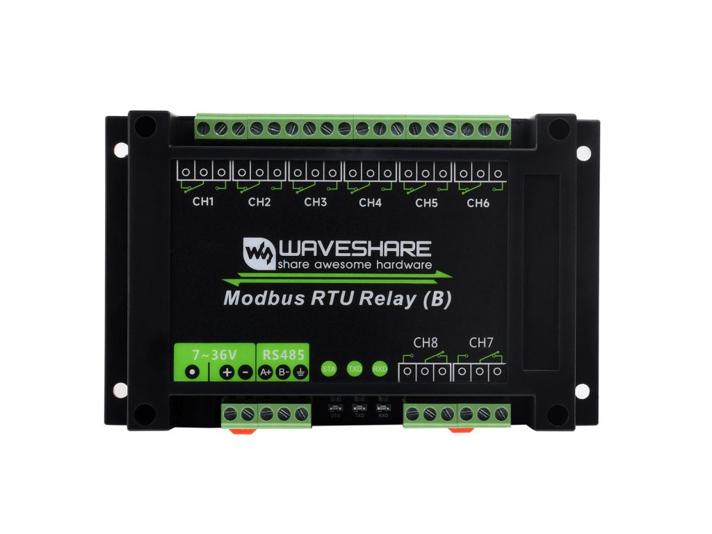 Modbus RTU RS485 8 路繼電器模組 (B版, 7~36V供電)